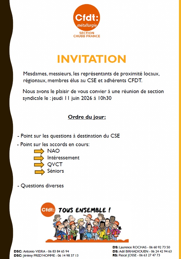 Réunion de section juin 2026 – CFDT CHUBB FRANCE